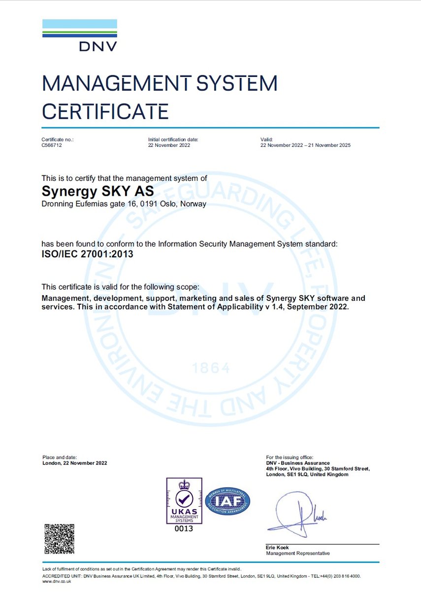 Synergy SKY has achieved ISO certification